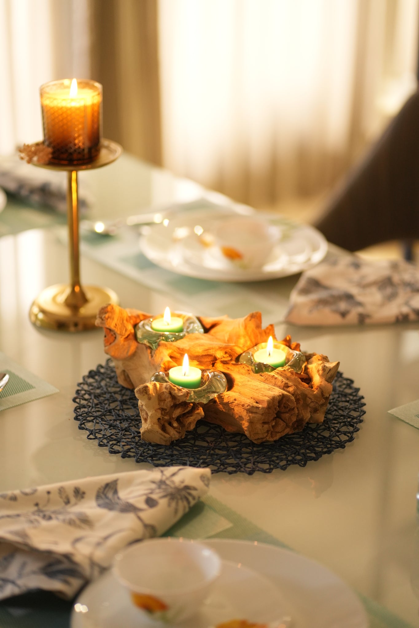Timberkala’s Triangle Wooden Fire Table Accent Decor